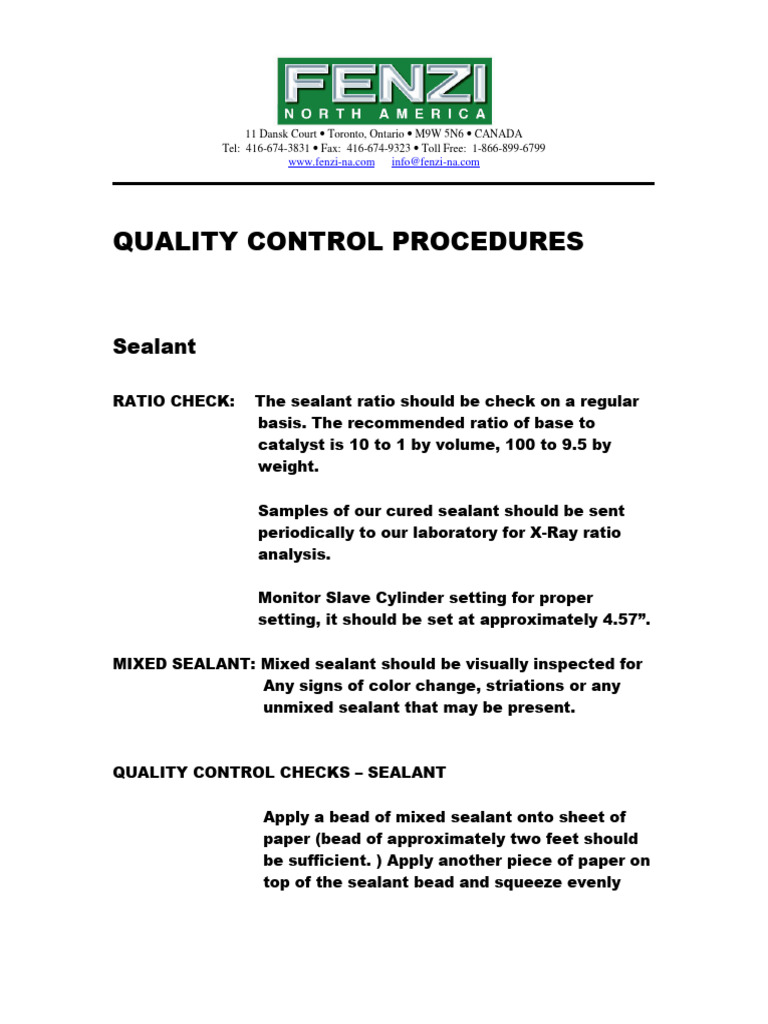 FENZI Quality Control Procedures | PDF