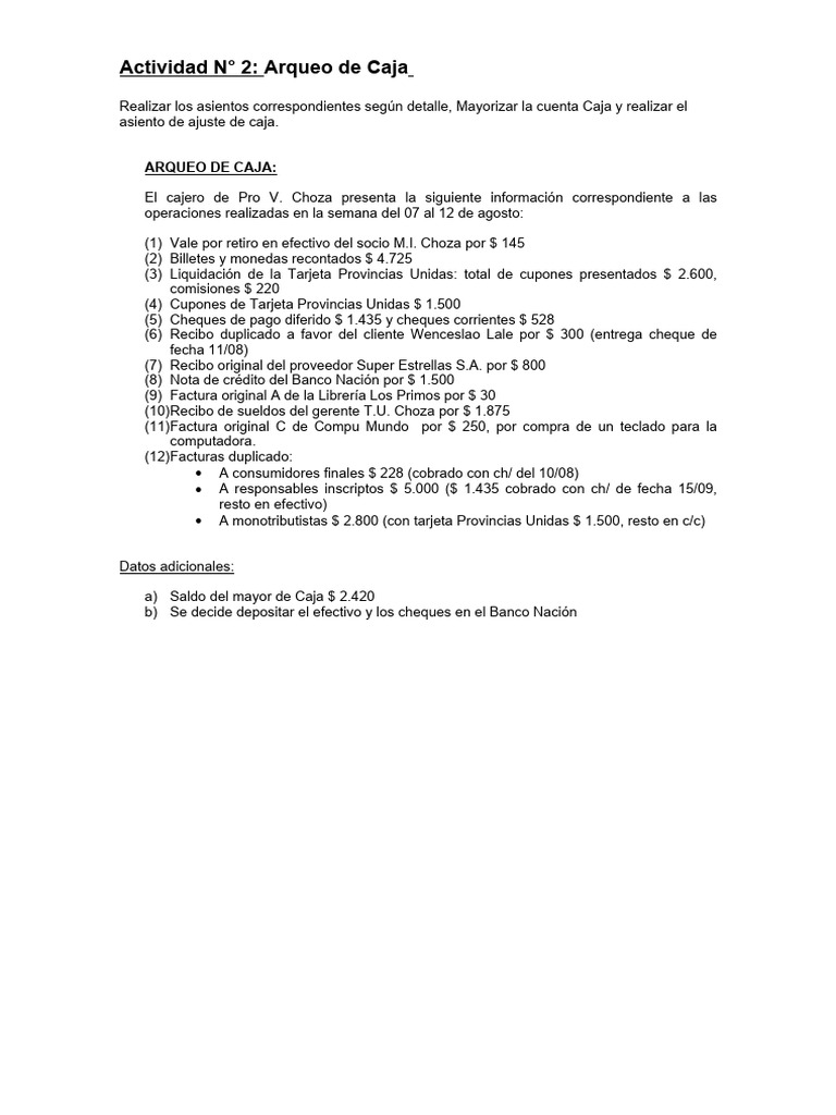 Actividad 2 Arqueo de Caja | PDF
