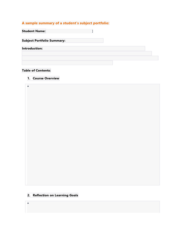 Sample Summary of Students' Portfolio | PDF