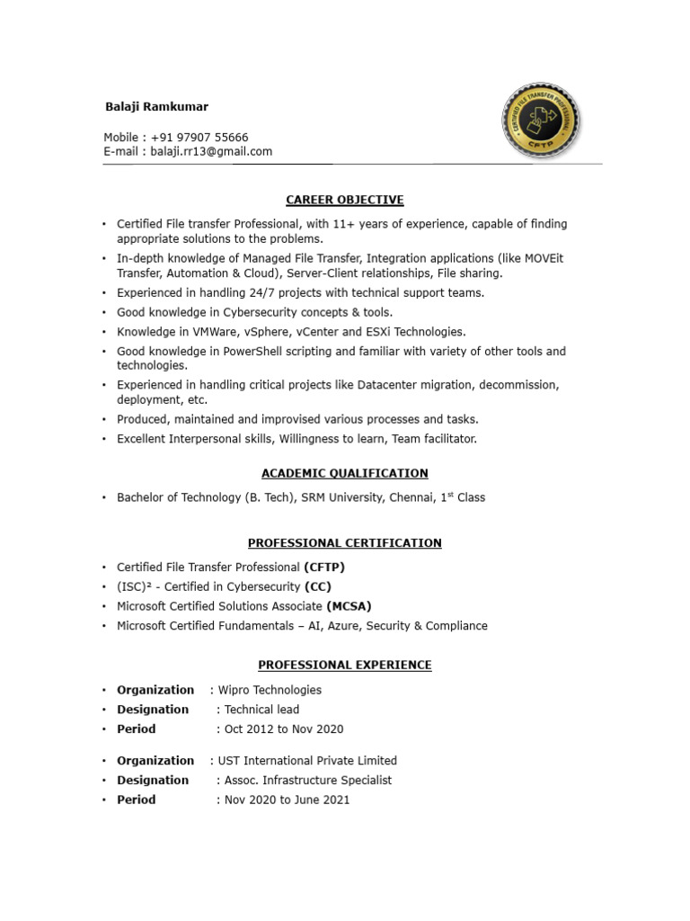 Resume Balaji | PDF