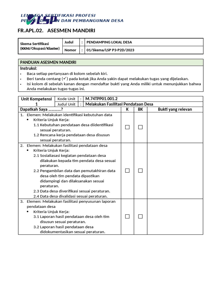 FR - Apl 02. Asesmen Mandiri Ver 2023 Skema PLD | PDF