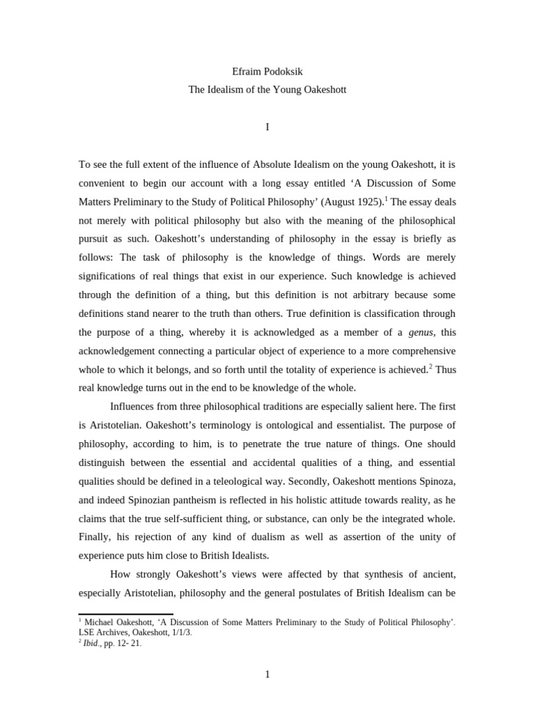 The Idealism of The Young Oakeshott | PDF | Idealism | Truth