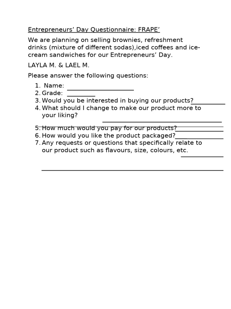 Market Day Questionnaire | PDF
