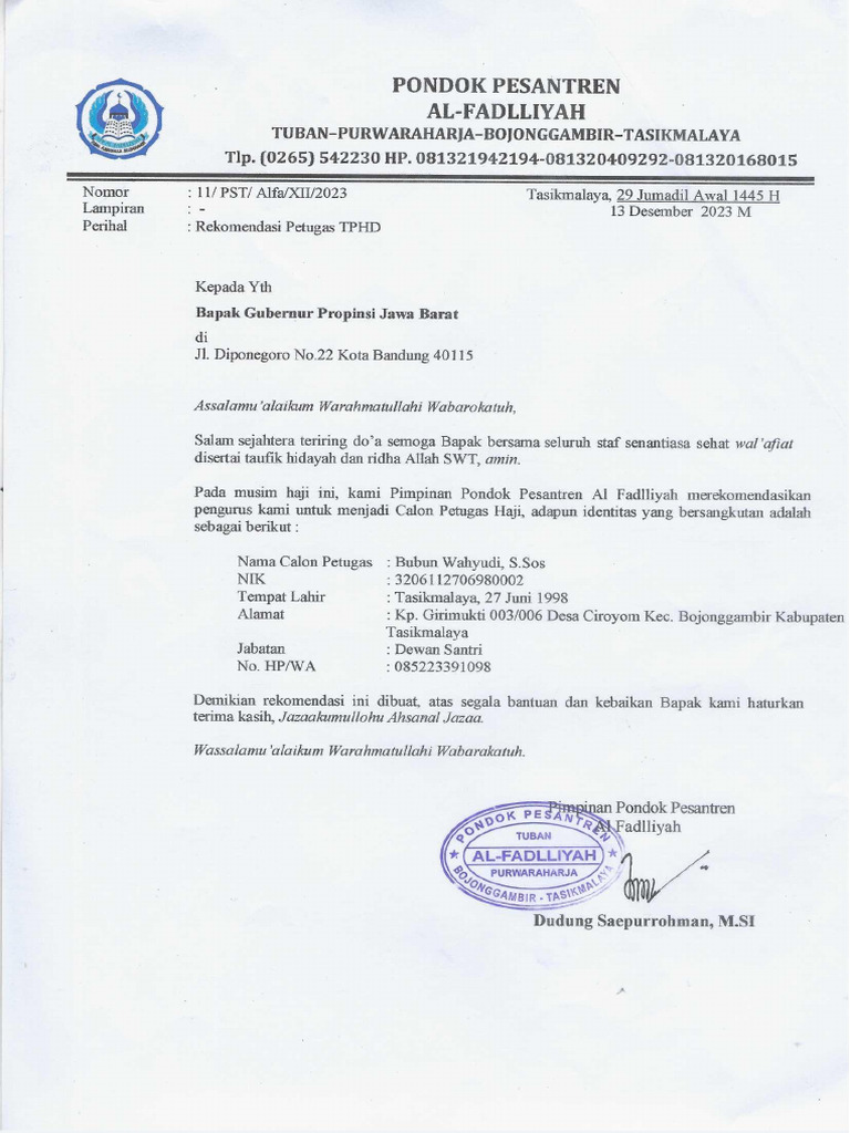 Surat Rekom Bubun Wahyudi | PDF