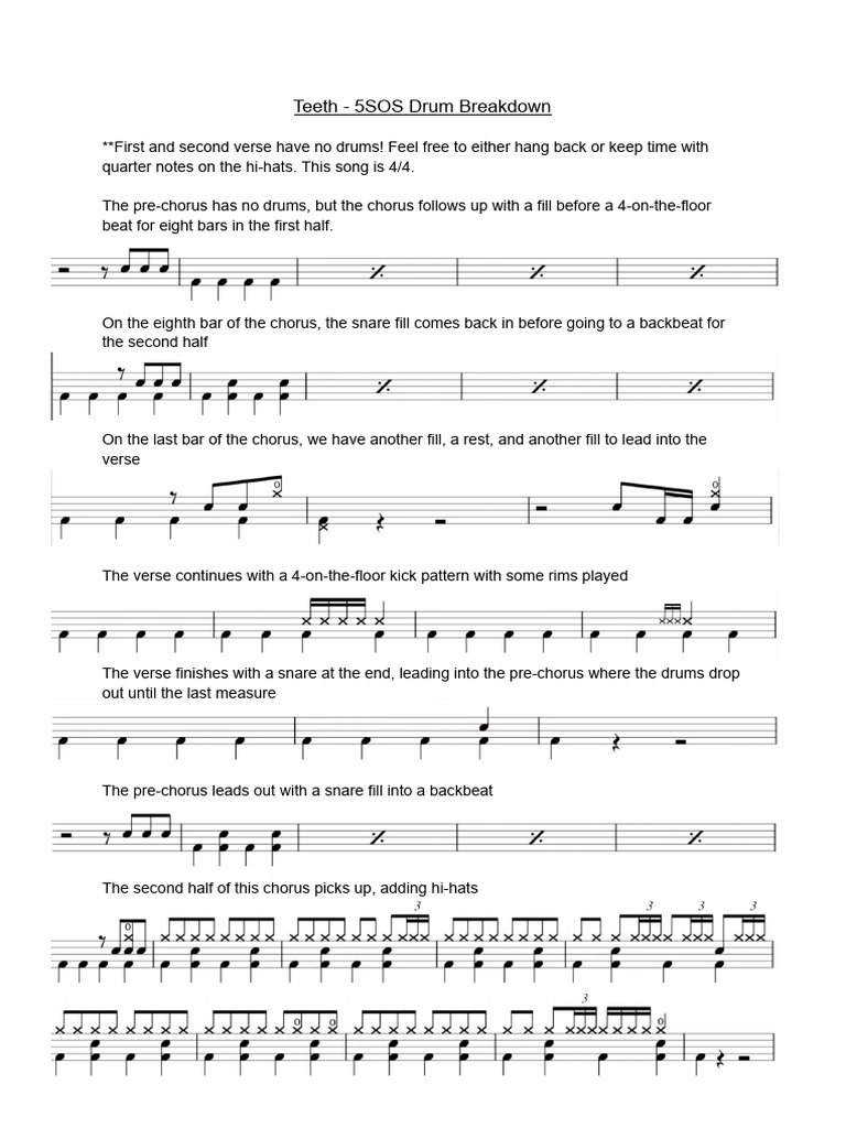 Teeth - 5SOS Drum Breakdown-2 | PDF