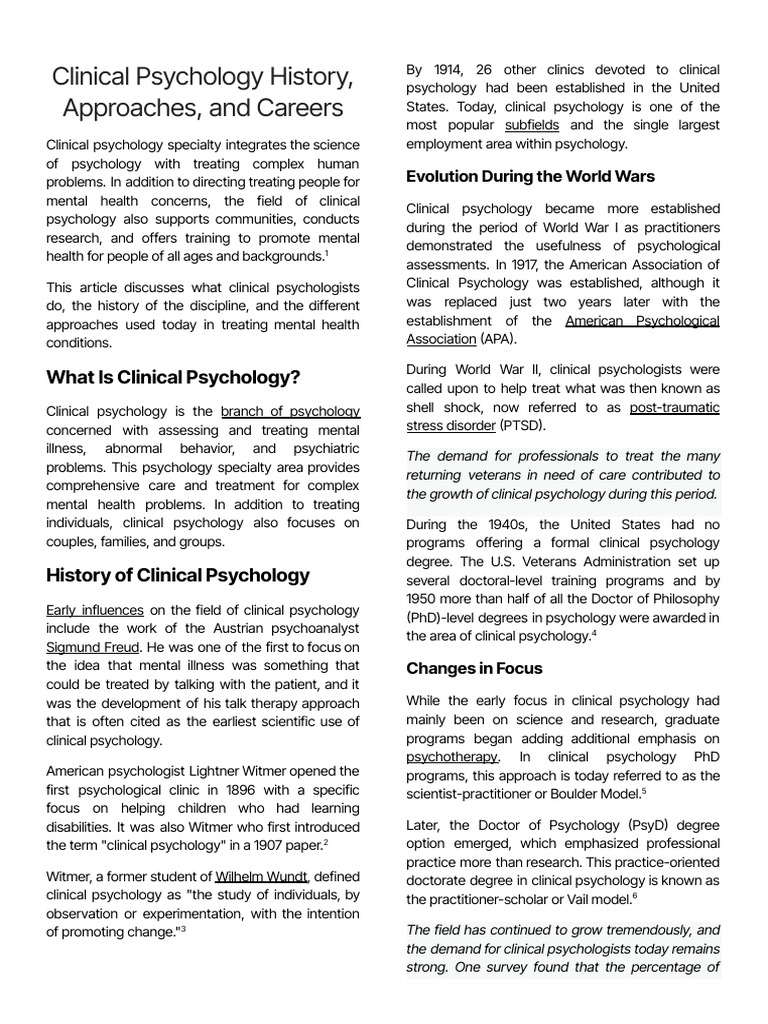 Clinical Psychology History, Approaches, and Careers | PDF