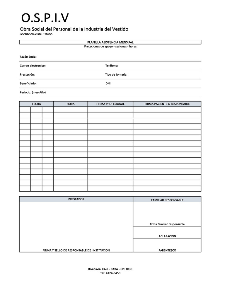 Planilla Asistencia Ospiv Yeremy | PDF