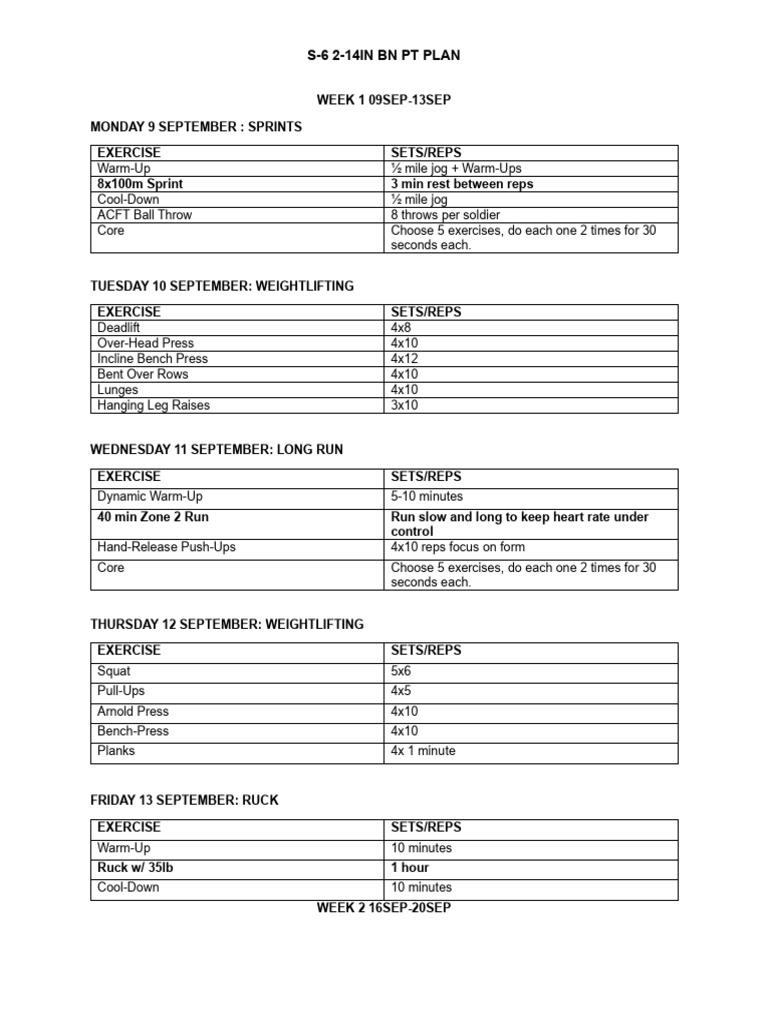 PT Plan 9SEP-8NOV | PDF | Strength Training | Wellness