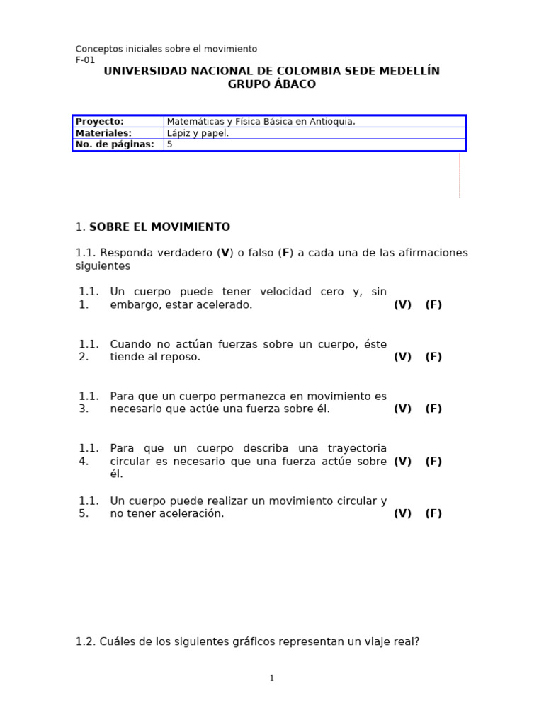 F-01 Conceptos Iniciales Sobre Movimiento | PDF