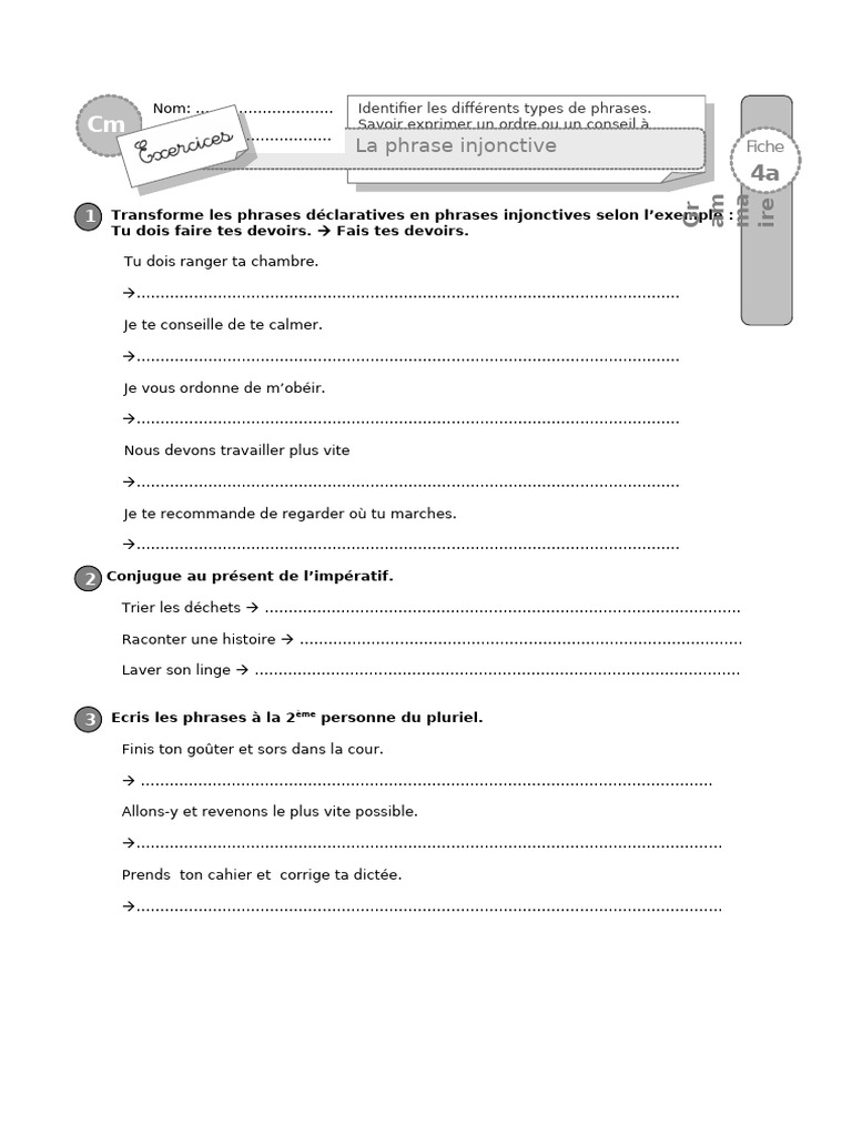 Cm1 Exercices Phrase Injonctive | PDF