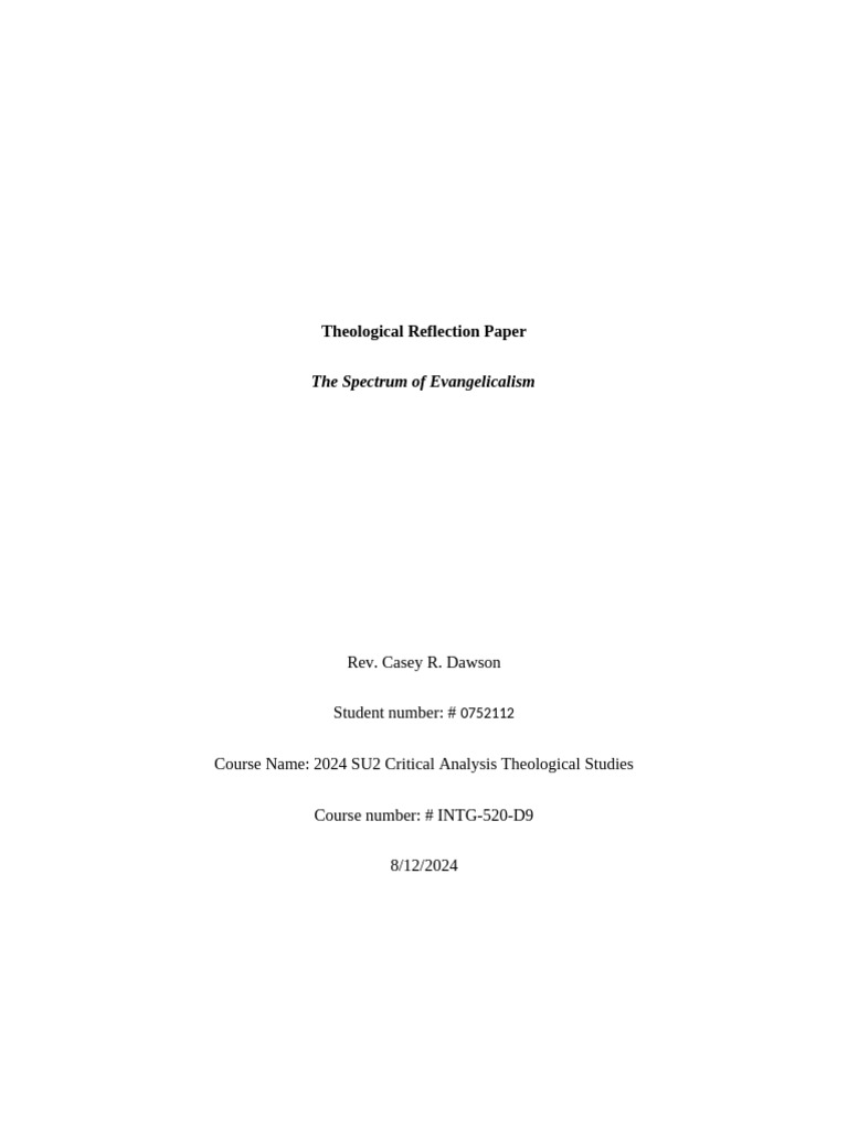 Theological Reflection Paper | PDF | Evangelicalism | Christian ...