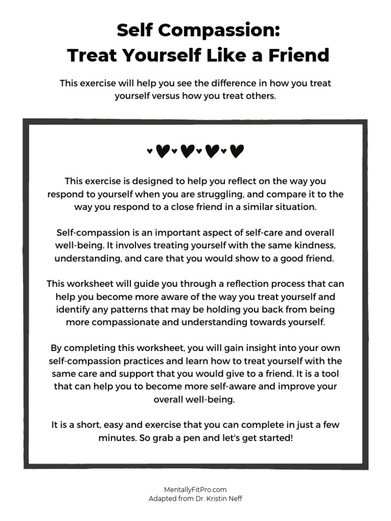 Self Compassion Worksheet - Treat Yourself Like A Friend | PDF ...