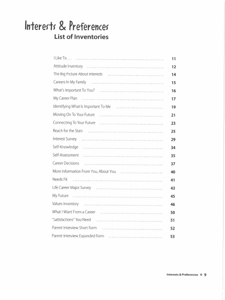 Interests Preferences | PDF