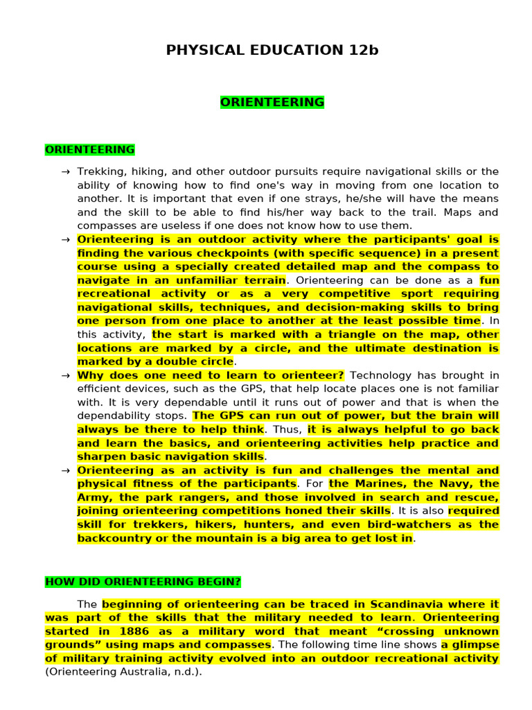 PHYSICAL EDUCATION 12b (ORIENTEERING) | PDF