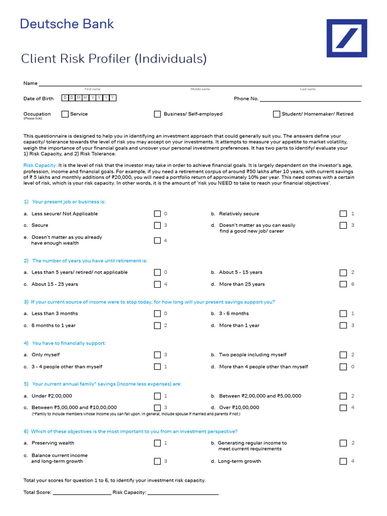 Deutsche Bank Client Risk Profiler | PDF | Investing | Risk