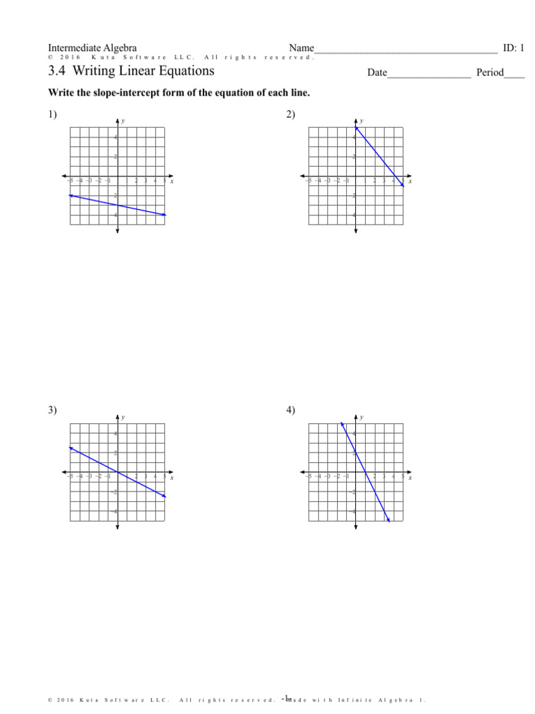 3.4 Writing Linear Equations Worksheet | PDF