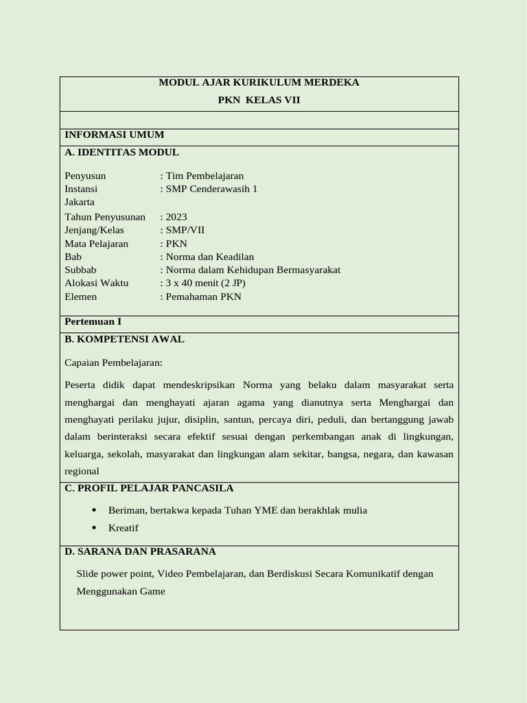 Modul Pembelajaran PKN | PDF