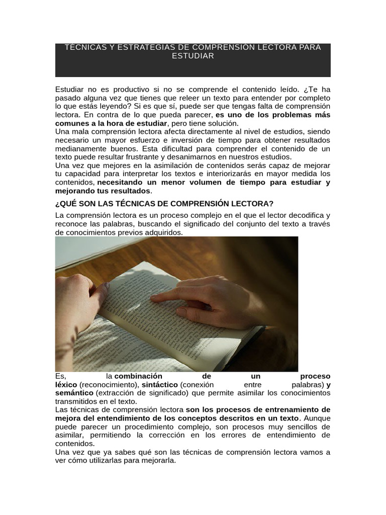 Técnicas y Estrategias de Comprensión Lectora para Estudiar | PDF ...