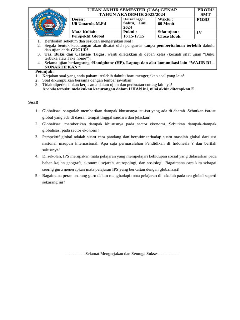 UAS Perspektif Global | PDF