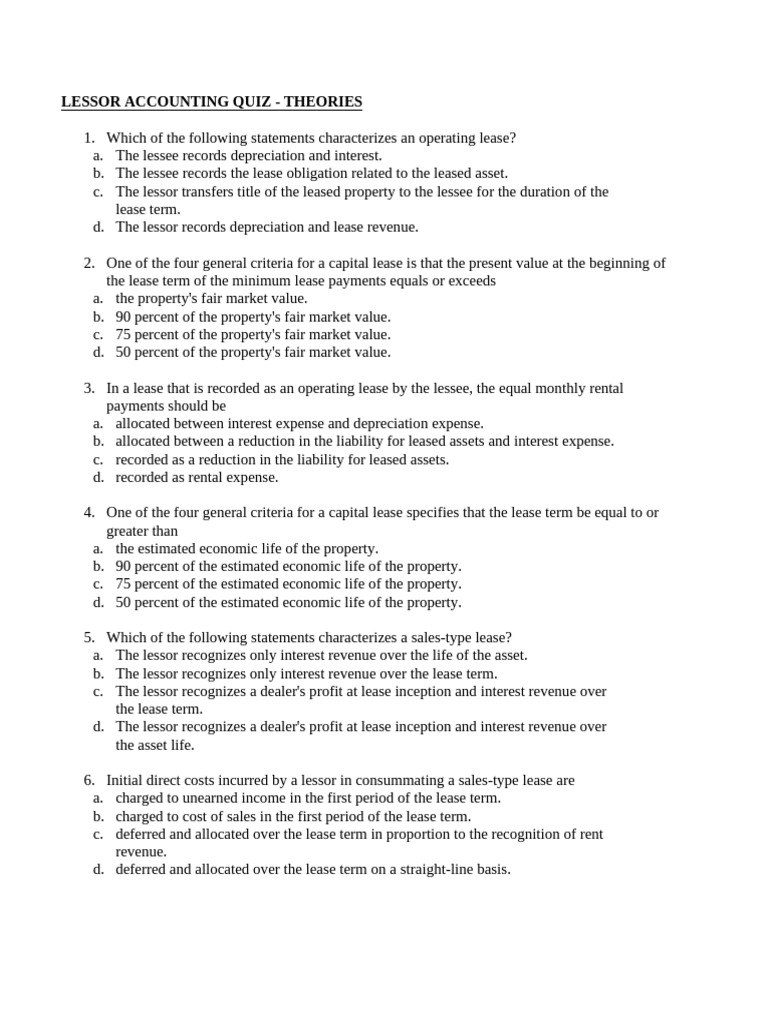 Lessor Accounting Quiz Toa | PDF Lessor Accounting Quiz Toa | PDF