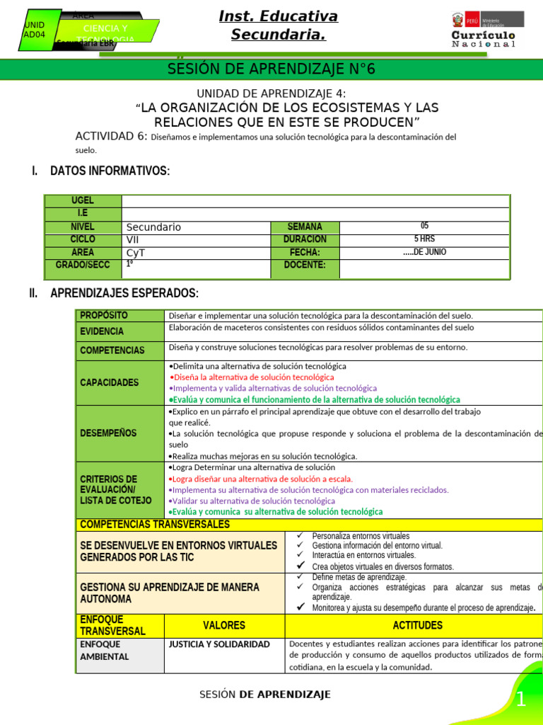 E-1º Ses Act 6-Cyt-Und 4 - Sem 5 | PDF