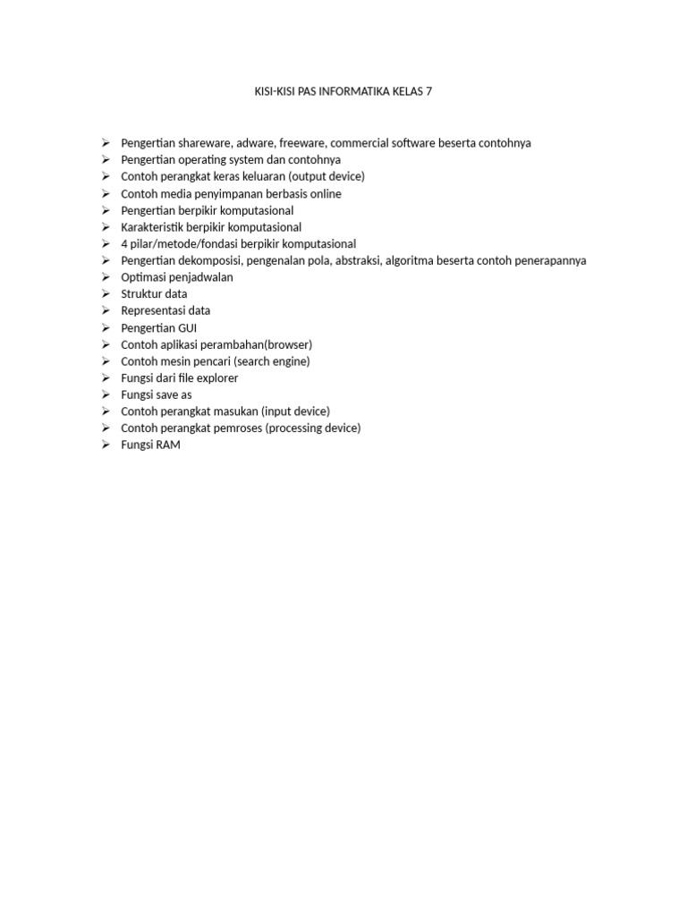 Kisi-Kisi Pas Informatika 7 | PDF