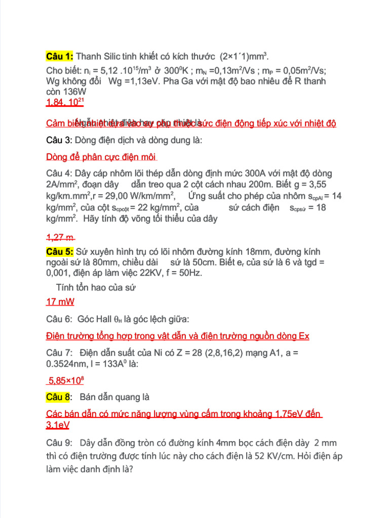 PDF Trac Nghiem Vat Lieu Dien Dien Tu 1 - Compress | PDF