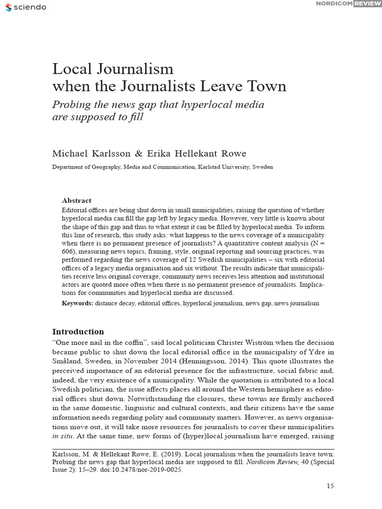 Local Journalism When The Journalists Leave Town | PDF