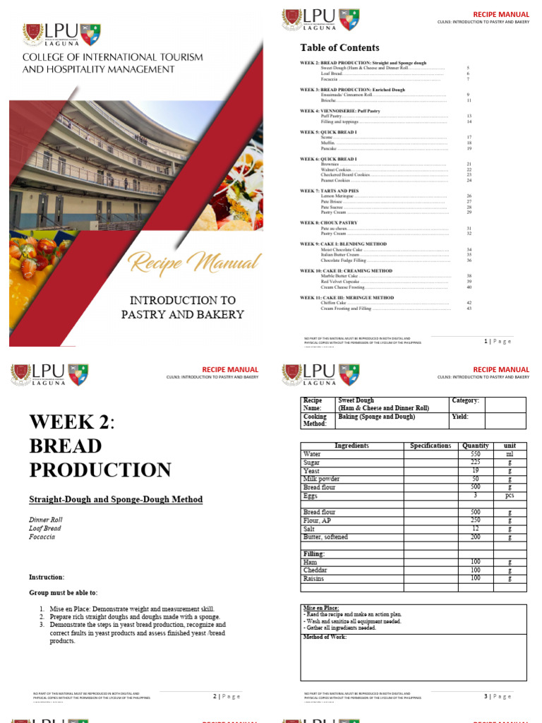 Culn3 Intro To Pastry and Bakery Recipe Manual 2 Pages Per Sheet 2 | PDF