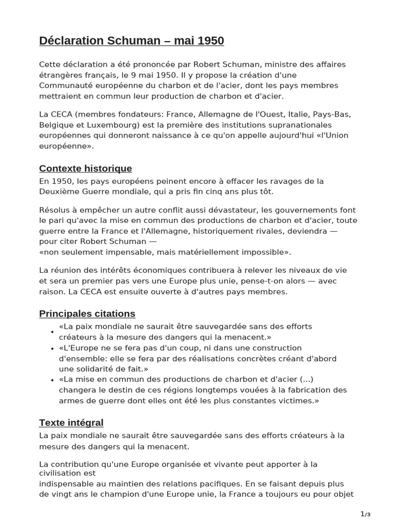 European-Union - Europa.eu-Déclaration Schuman Mai 1950 | PDF