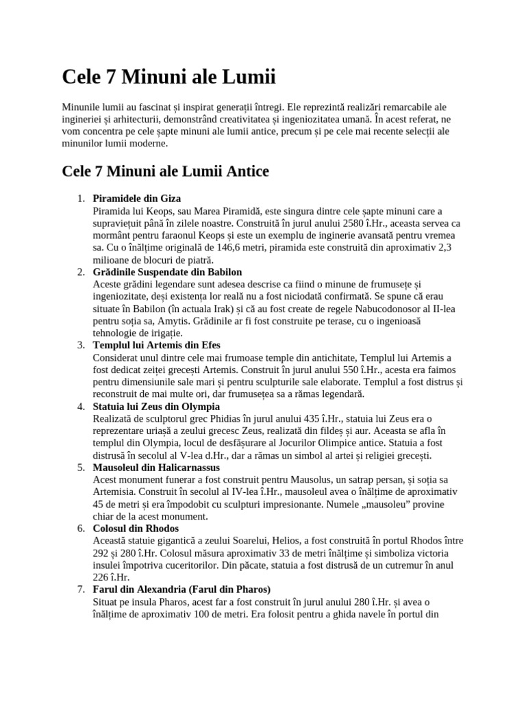 Cele 7 Minuni Ale Lumii | PDF
