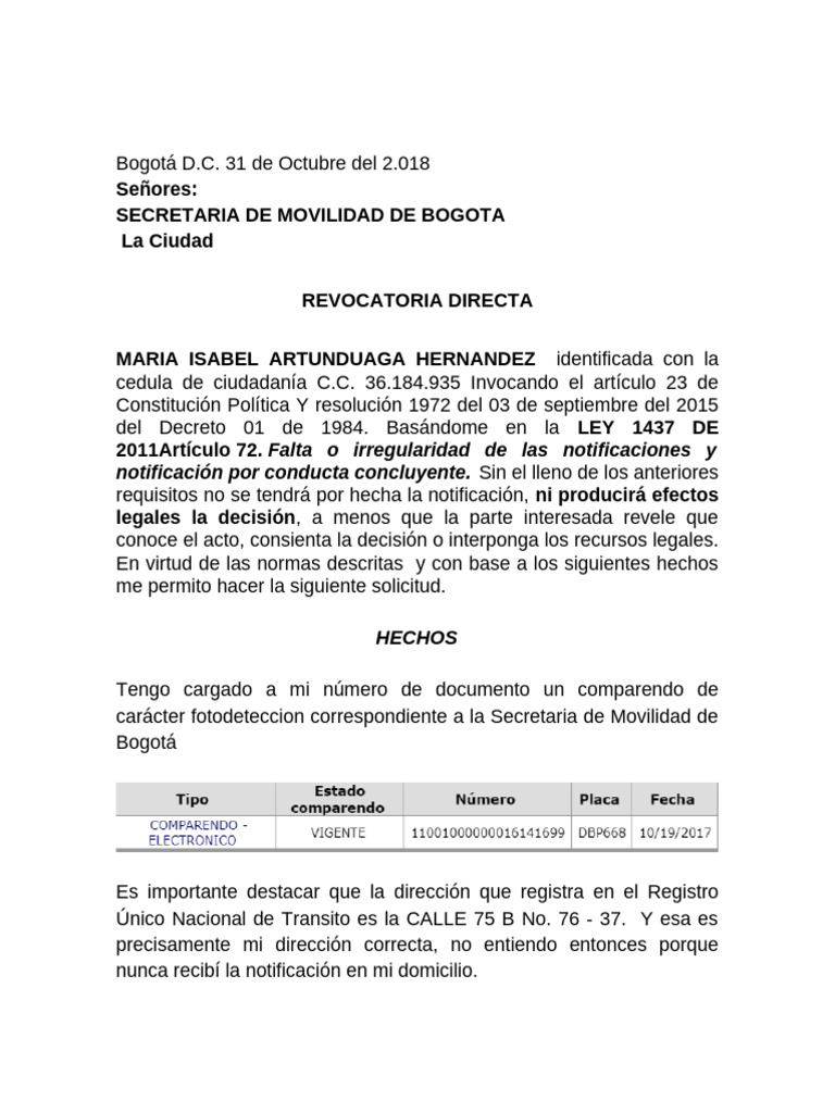 DP. Descargue Fotomulta INDEBIDA NOTIFICACION Mas de Un Año | PDF