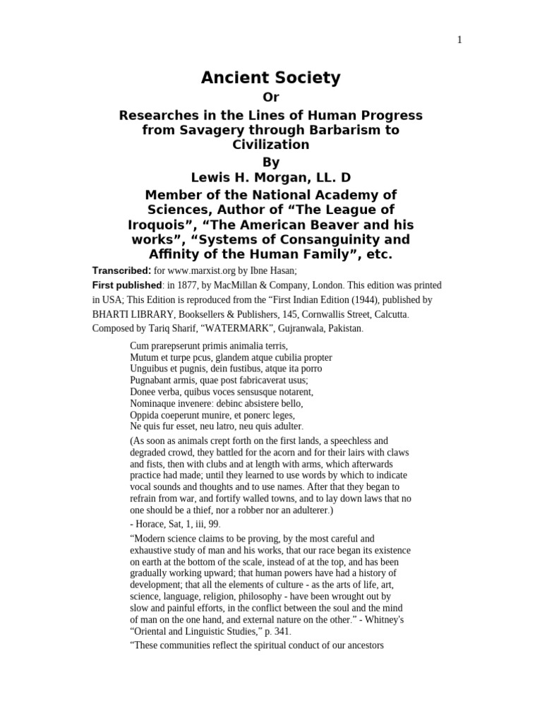 Ancient Society by L. H. Morgan | PDF
