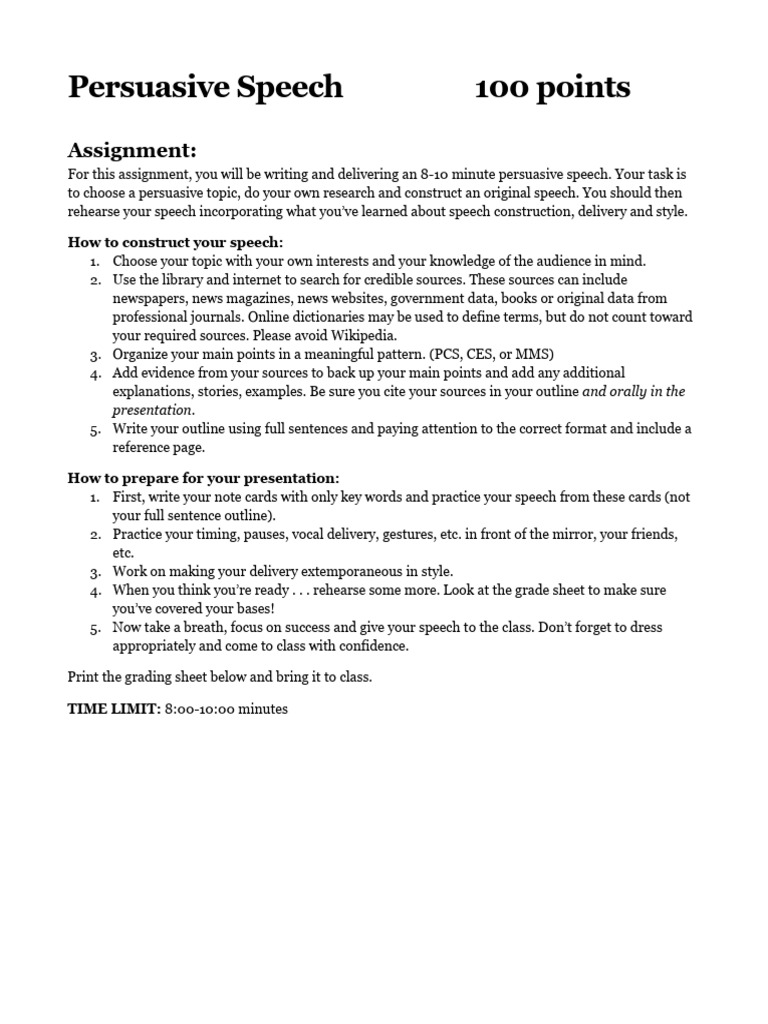 Persuasive Speech Rubric | PDF | Communication | Cognitive Science