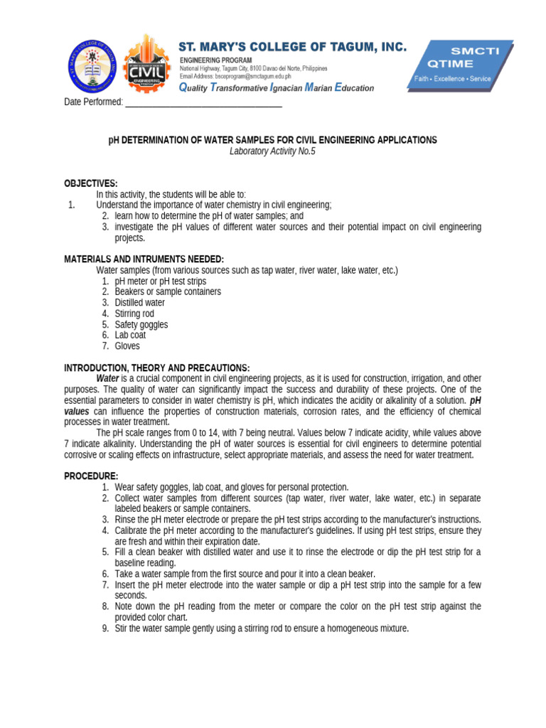 Lab 3 PH Determination of Water Samples | PDF
