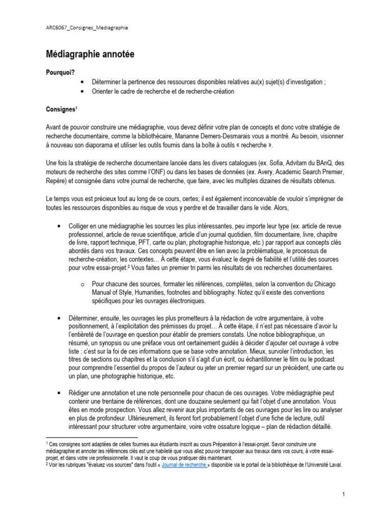 ARC6067 Consignes Mediagraphie | PDF