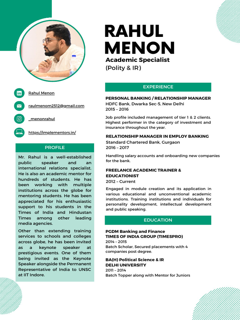 Mr. Rahul Menon - Profile | PDF
