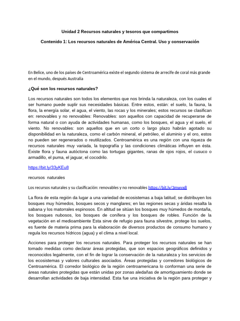 Unidad 2 Recursos Naturales y Tesoros Que Compartimos Contenido 1 ...