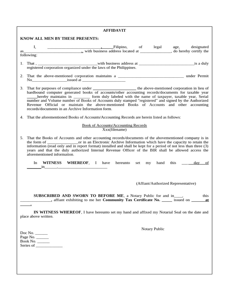 BIR Compliance Affidavit Sample | PDF | Affidavit | Law