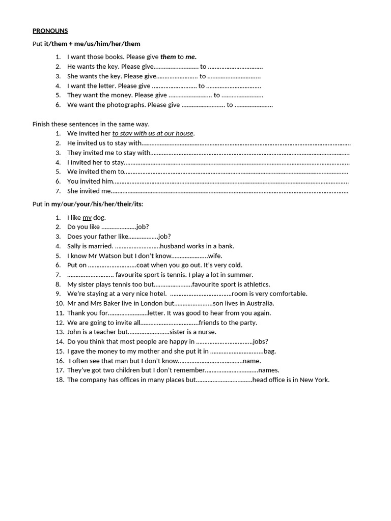 PRONOUNS Exercises | PDF