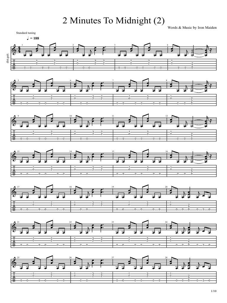 Iron-Maiden-2-Minutes-To-Midnight Guitar Tab 2024 | PDF
