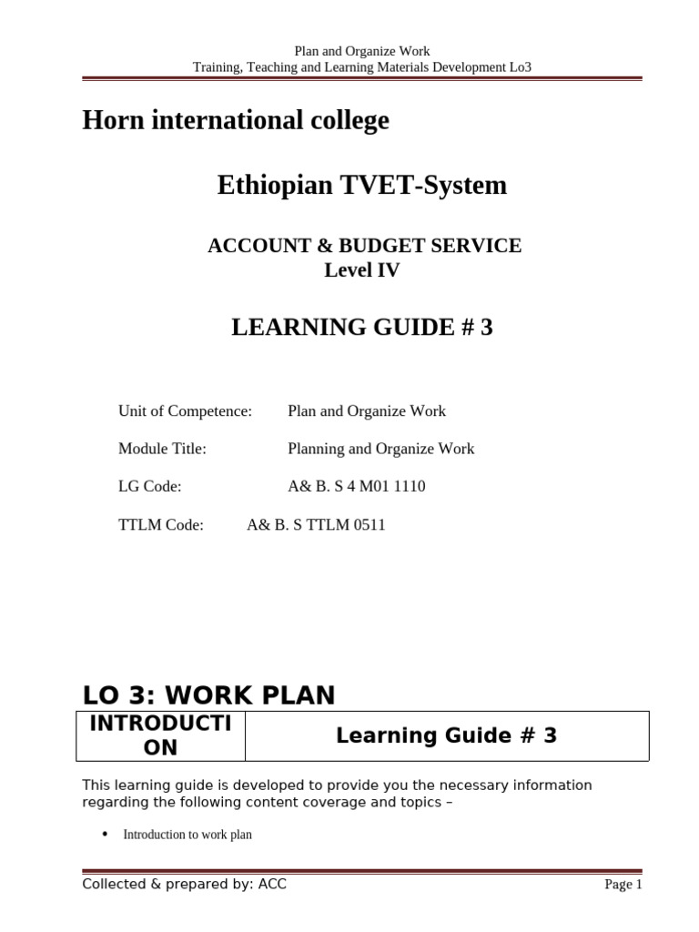 Plan and Organize Work LO3 | PDF