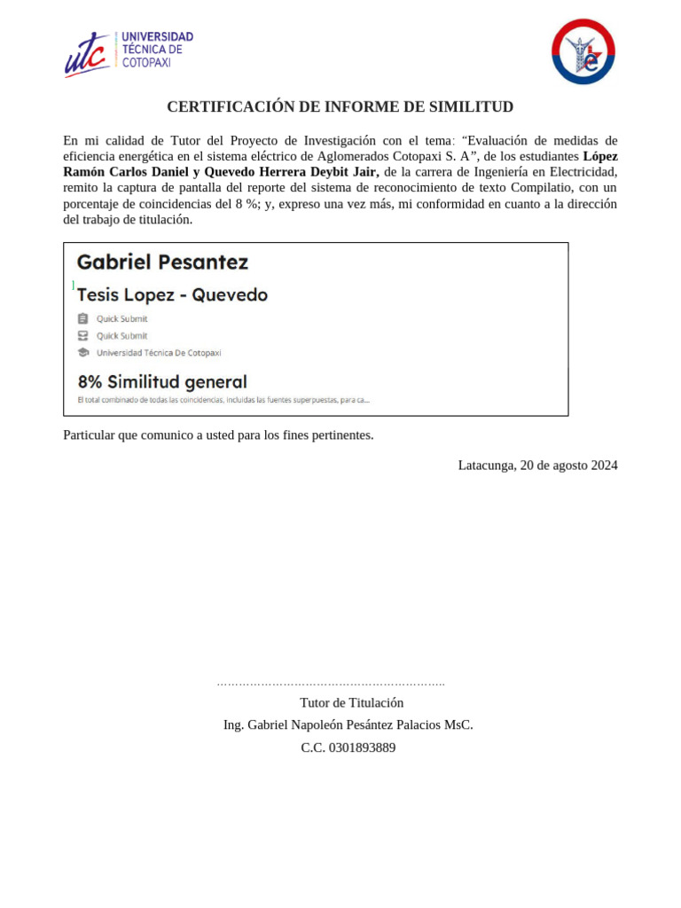 Certificación de Informe de Similitud | PDF