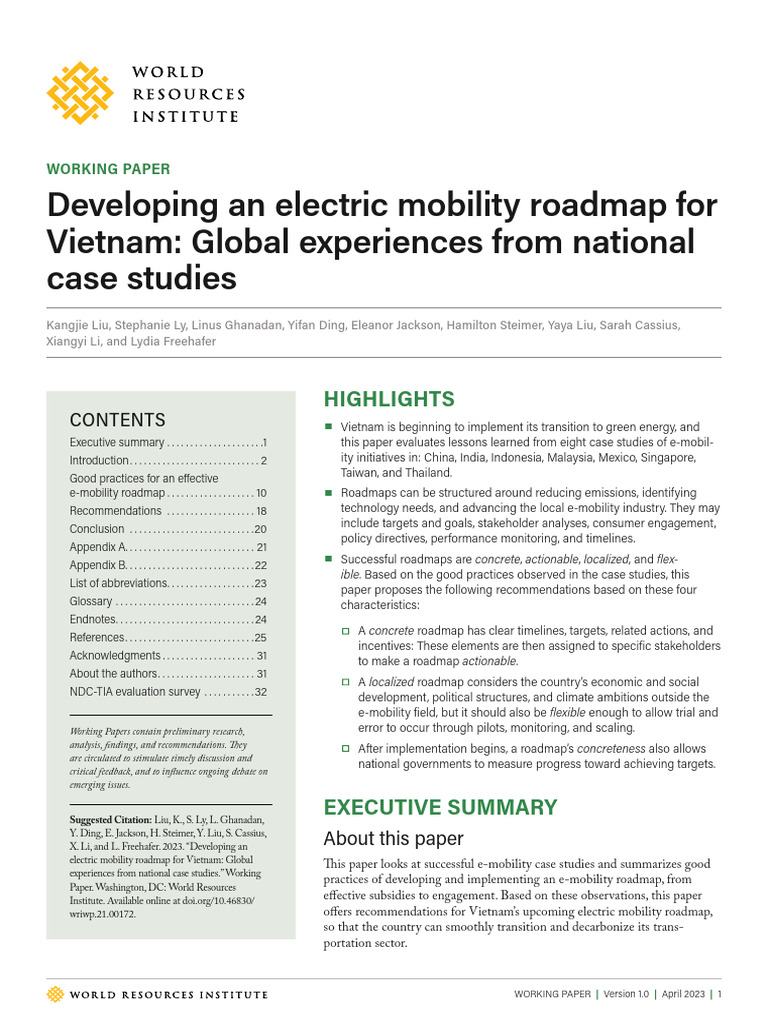 Developing An Electric Mobility Roadmap For Vietna | PDF