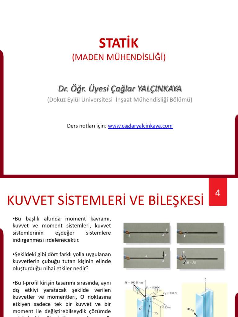 Statik (Maden Muh) Sunumlar (2019-2020) - Kuvvet Sistemleri Ve Bileskesi - Hafta 4+5 | PDF