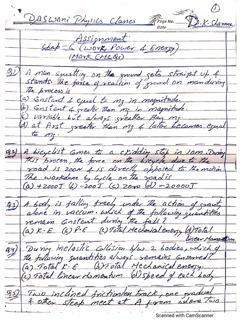 Assignments (MCQ) Chap-5 (Class11) | PDF