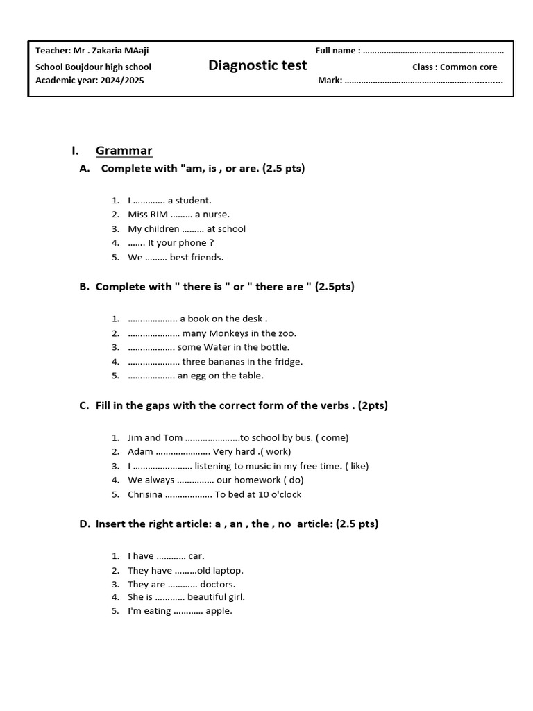 Diagnostic Test Common Core | PDF