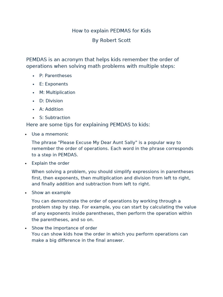 Pedmas For Kids | PDF