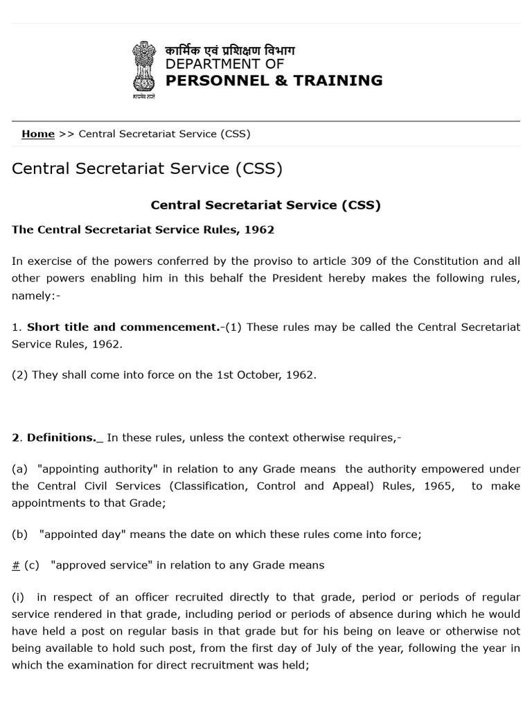 Central Secretariat Service (CSS) - Department of Personnel & Training ...