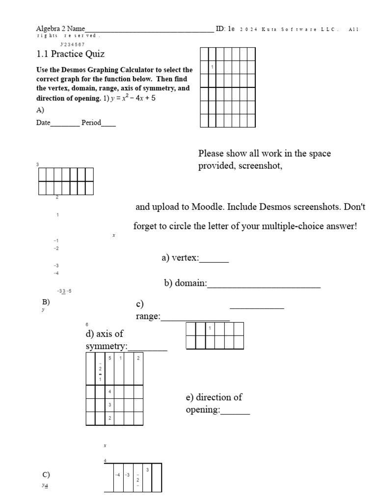 Algebra 2 Practice Quiz on Functions | PDF | Mathematical Concepts ...